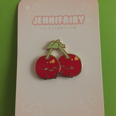 Cherry Buddy Enamel Pin Cute Fruit Vegetable Vegan Kawaii Food - Etsy UK