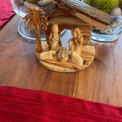 Olive Wood Nativity Set, Olive Wood Nativity Set in a Cave, Hand Carved ...