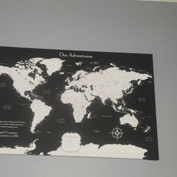 Personalized World Map, Custom Push Pin Map on Canvas, Travel Gift for ...