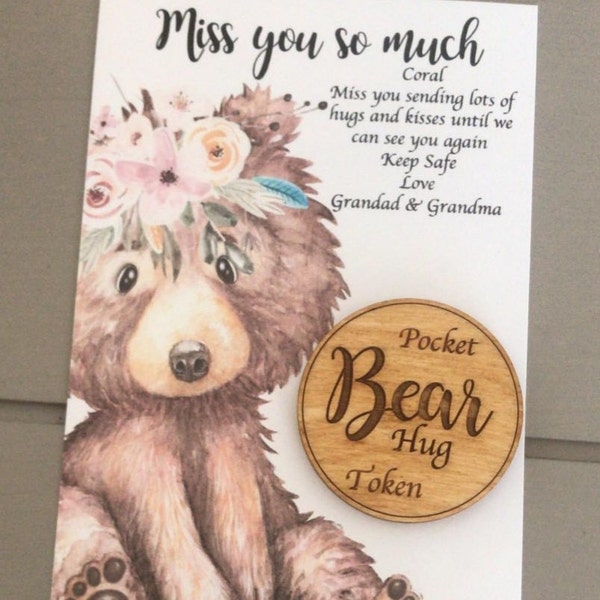 Cute Bear Pocket Hug Token and Card With Floral Detail - Etsy