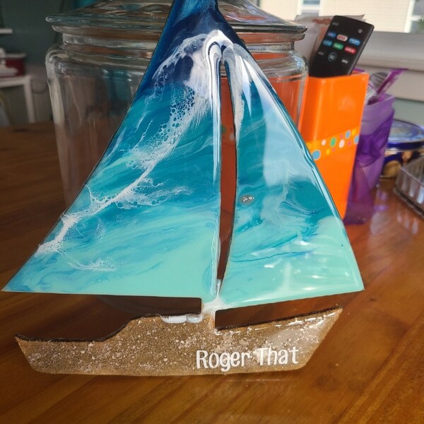 Sailboat Art, Beach Resin Art Sail Boat Shape Wall Art, Ocean Kids ...