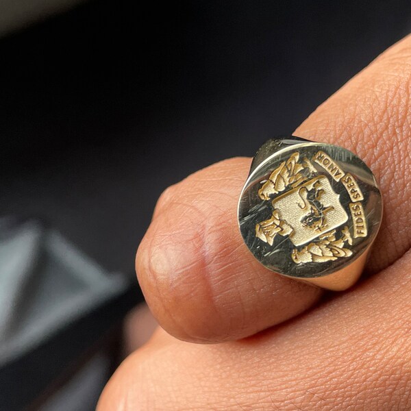 Men's Solid Gold Signet Ring, Custom Engraved Pinky for Him, Family ...