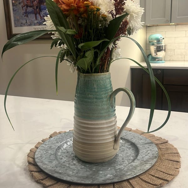 Handmade Pottery Pitcher Flower Vase Summer Entertaining Pitcher ...