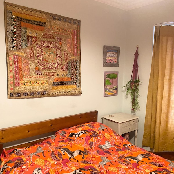 Handmade Hindu God - Lord SHRI RAM Tapestry, Indian Vintage Art Bengali ...