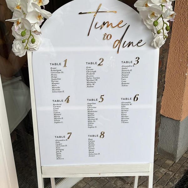 Arch Wedding Seating Chart - White, 3D Gold Mirror Sitting Plan ...