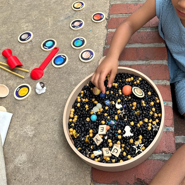 Outer Space Sensory Bin Pour and Play: Planets, Astronauts, Galaxy Rice ...