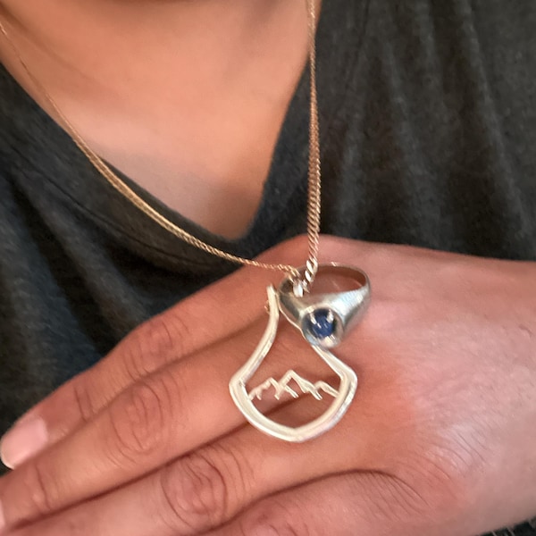 Mountain Ring Holder Necklace Silver, Engagement Ring Carrier for ...