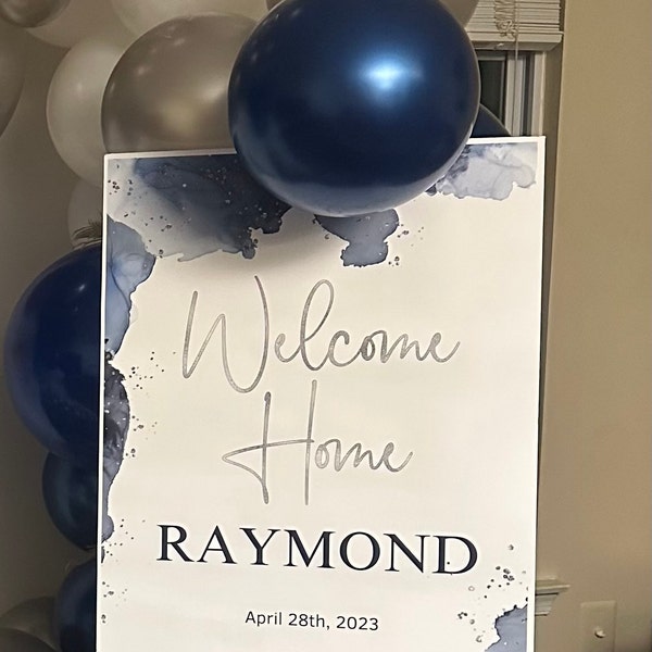 Navy Blue Silver Birthday Welcome Sign Printable Teens Boys Mens Party ...