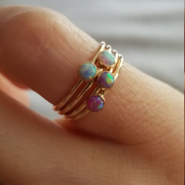 Set of Four White, Blue, Pink and Lavender in Opal Stacking Rings 14k ...
