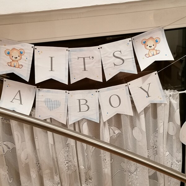 Teddy Bear Baby Shower Banner, PRINTABLE, It's a Boy Baby Shower Banner ...