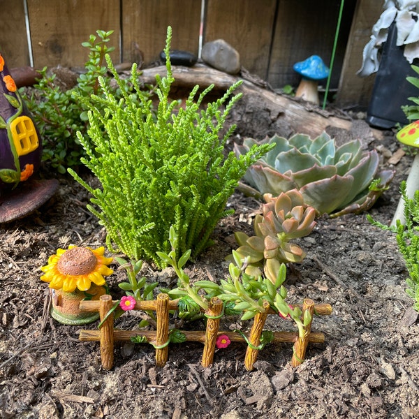 Fairy Garden Fence, Miniature Accessories, Pink Flower Fence, Miniature ...