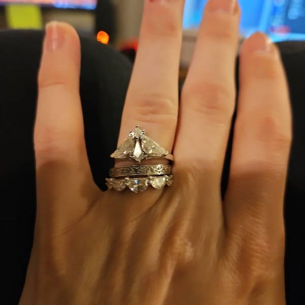 Half Moon Moth Diamond Three Ring Set: 18kt Rose Gold, Trillion & Kite ...