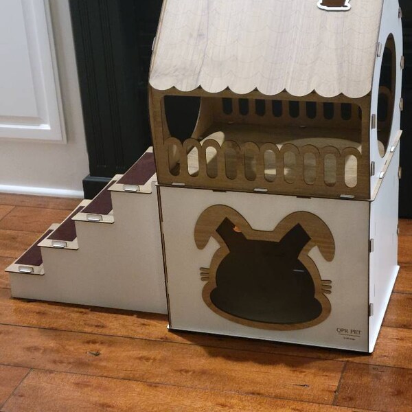 Wooden Rabbit House, Two Storey Rabbit Castle, Modern Rabbit Furniture ...