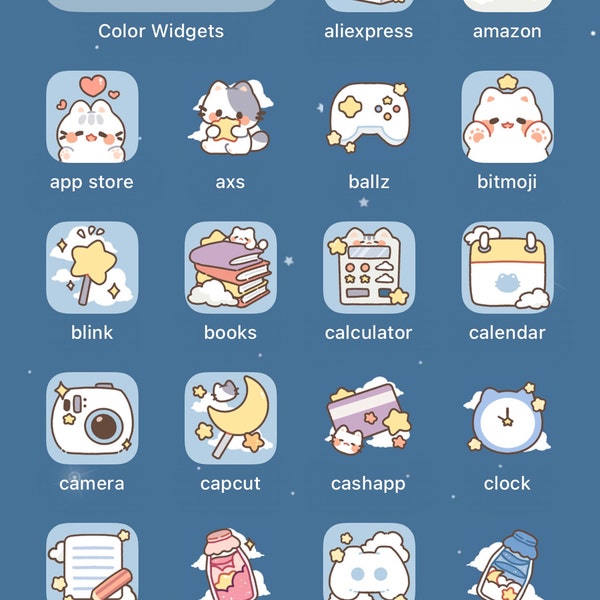 Dreamy Kitty App Icon Set | Kawaii Aesthetic Theme for Ios Android ...