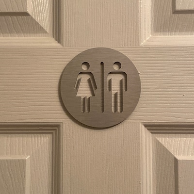 Restroom Door Sign Metal. Unisex Bathroom Sign Gold. All Gender ...