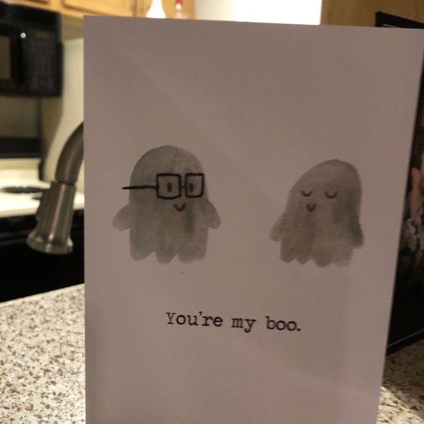 You're My Boo Watercolor Card - Spooky Love Greeting for Couples ...