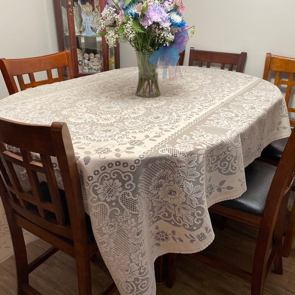 Cross Stitch Embroidery Square Tablecloth With Multicolor Tassels ...