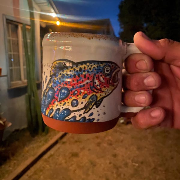Rainbow Trout Mug With Blue and Orange Lip Drip - Etsy