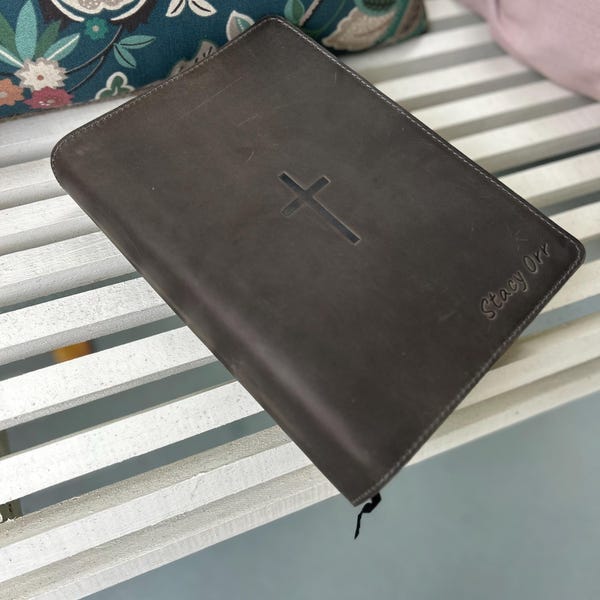 Personalized Leather Bible Cover, Engraved Leather Book Cover, Custom ...