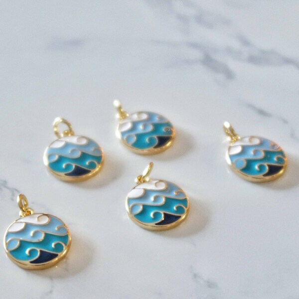 1 Blue and White Enamel Wave Charm GC5700 - Etsy
