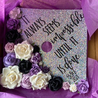Graduation Cap Topper Commit to the Lord Proverbs Flowers Glitter ...