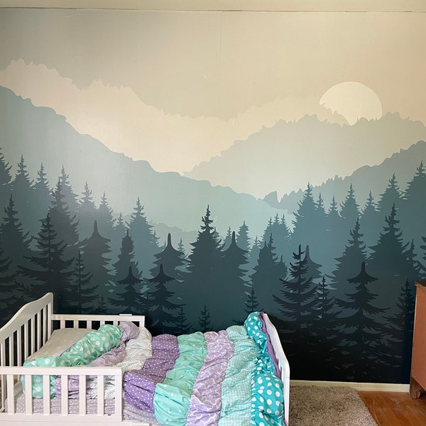 New Mountains Wallpaper for Girl Room Removable, Green Forest Wall ...