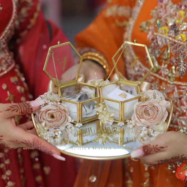 Personalised Wedding / Nikkah Ring Plate With Ring Stand and Maroon ...