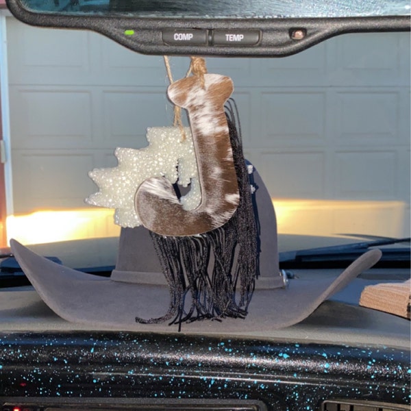 Custom Genuine Cowhide Western Rear View Mirror Hangers and Initial Car ...