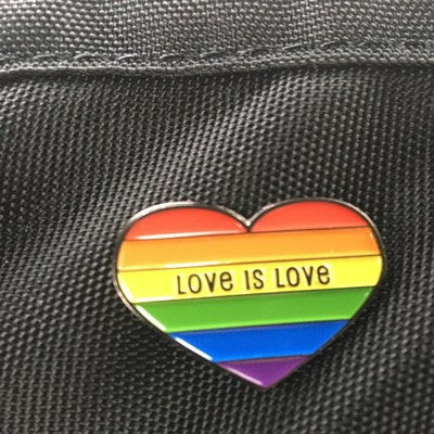 Gay Lesbian LGBT Pride Enamel Pin, Love is Love Pin, Rainbow Heart ...
