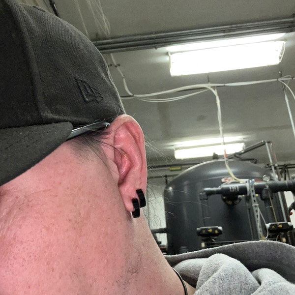 Diamond Stud Earrings, Extra Long Post, for Thick Earlobes, Mens CZ ...