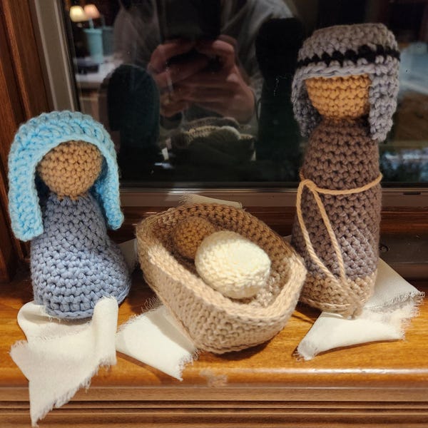 Crocheted Nativity Scene: Handmade Organic Cotton Christmas Decoration ...
