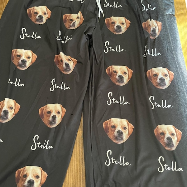Pet Face Name Pajama Pants, Custom Pet Portrait Pajama Pants,dog ...