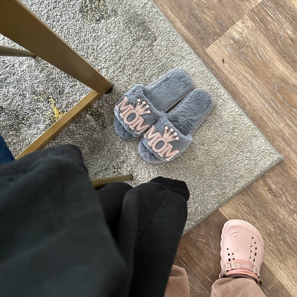 Fluffy Mom Slippers, Mothers Day Gift, Gift for Mother, Super Mom ...