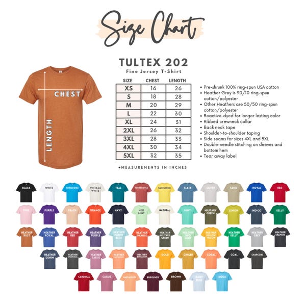 Gildan 2000 Size + Color Chart | EDITABLE Canva Template | G200 Ultra ...