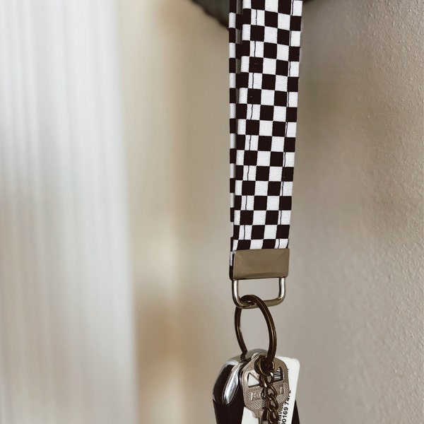 Black Checkered Key Fob | Mini Checker Wristlet | Keychains - Etsy