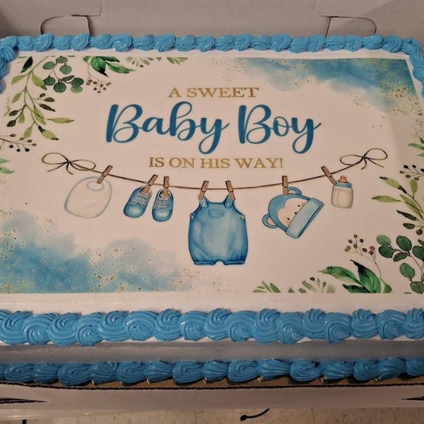 Blue Baby Clothes Line Edible Image Baby Shower Blue Baby Boy Party ...