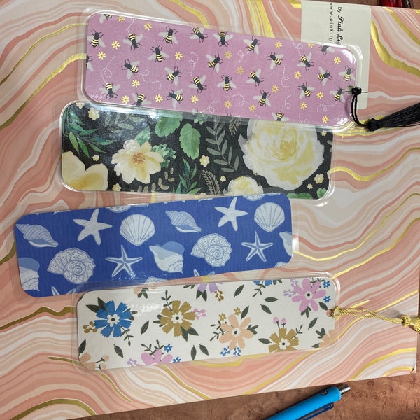 Laminated Bookmarks- Double-sided Floral Designs in Green, Blue, and ...