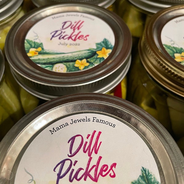 Custom Watercolor Pickle Canning Labels, Round Printed Personalized ...