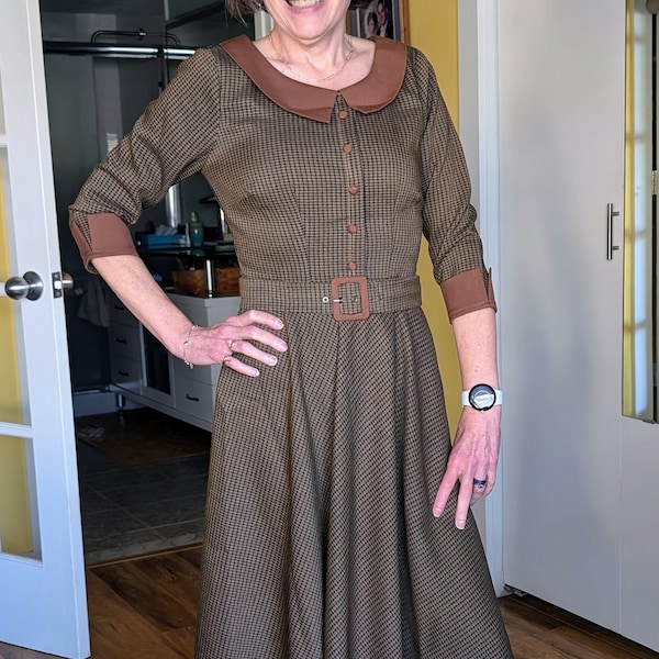 Adeline -brown Houndstooth 1950s A-line Vintage Dress Custom Made - Etsy