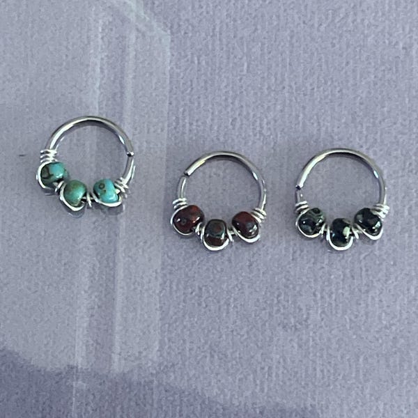 Nose Ring With Colorful Beads, 316 Surgical Steel Wire Wrapped Helix or ...