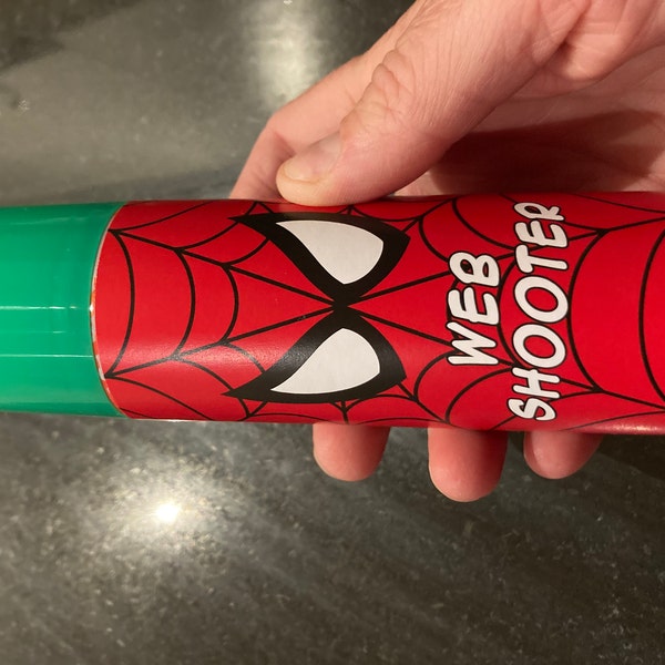 Spiderman Web Shooter Silly String Labels: Superhero Party (instant ...
