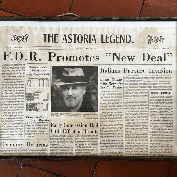 Replica of the Astoria Legend Newspaper, Chester Copperpot Newspaper ...