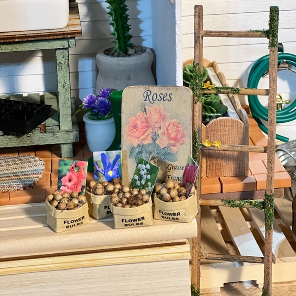 Miniature Open Flower Bulbs Bag 1:12 Scale Dolls House Garden Shed Pot ...