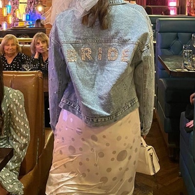 Personalised Bride Pearl Denim Jacket Embellished Jean Jacket Coat ...