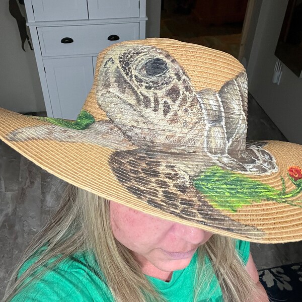 Hand-burned Wide Brim Vegan Suede Hat - Black and Turquoise With ...