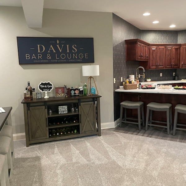 Personalized Home Bar Sign, Modern Lounge Wall Art, Basement Pub Print ...