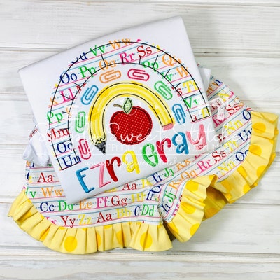 Back to School Rainbow With Pencil, Ruler, Paper Clips, and Apple ...