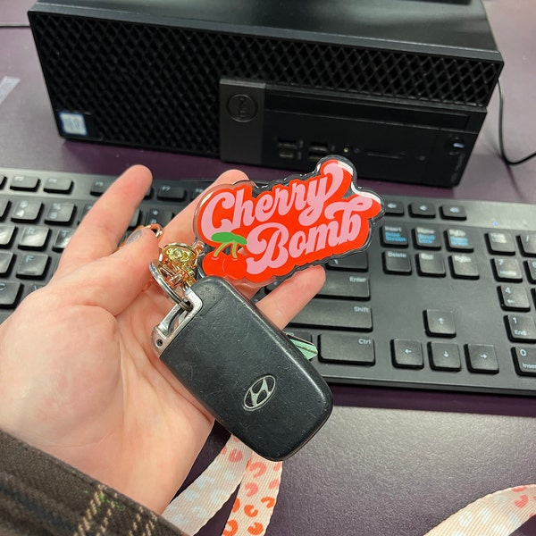 Cherry Bomb Keychain | Acrylic Keychain | Epoxy Coated | Red and Pink ...