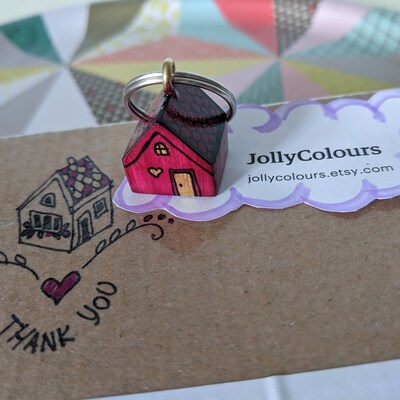 House Keychain Unique Handmade Nice Small Wooden Houses Key Ring Gift ...