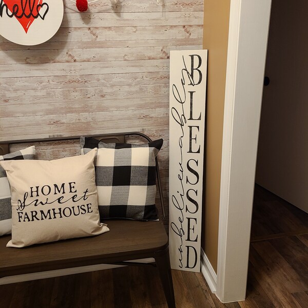 Hand Painted 'blessed' Vertical Wood Sign - Farmhouse Porch Decor - Etsy